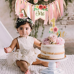 Dusty Pink 1st Birthday High Chair Floral Banner Decor Boho Floral 1st Birthday Hat Decorations 1st Birthday Cake Topper Baby Girl Banner Baby Shower Wall Hangings Decorative For Kids Bedroom