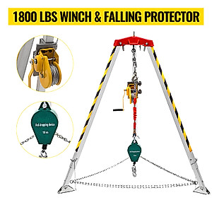 BestEquip Confined Space Tripod 8' Legs, 1800lbs Winch Confined Space Kit, 98' Cable Confined Space Rescue Tripod, with 32.8' Fall Protection, for Traditional Confined Spaces