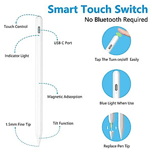 Stylus Pen for iPad, Apple Pencil for iPad 10th/9th Generation, iPad Pro 11 & 12.9 inch, iPad Pencil Compatible with (2018-2022) Apple iPad Air 5th/4th/3rd Gen, Mini 6th/5th Gen, iPad 8th/7th/6th Gen