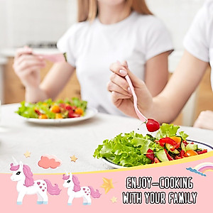Teivio Plastic Wheat Straw Portable Travel Utensils Set for Kids, Reusable Flatware-Forks Spoons Knives Chopsticks for School Camping with Cute Unicorn Pattern Storage Case (Pink)