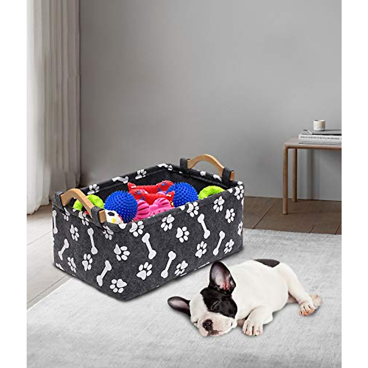 Morezi Felt Dog Storage Box and Puppy Toy Box Dog Clothes Box - Idea for organizing pet Toys, Blankets, leashes and Dry Food Grey