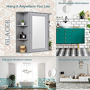 GLACER Bathroom Mirror Cabinet, Modern Wall Cabinet with Mirror, Medicine Cabinet with Mirror, Ideal for Bathroom, Dressing Room or Living Room, 26 x 6.5 x 25 inches (Grey)