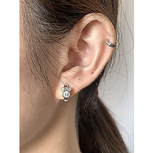 Cubic Zirconia Small Hoop Earrings 925 Sterling Silver Plated Hypoallergenic CZ Mouse Cute Cartilage Huggie Hoops for Women Girls 16G Piercing Ear Stud (Clear)