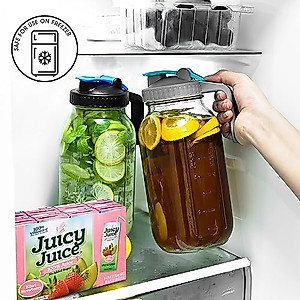Glass Pitcher with Lid, 2 Quart(64oz) Mason Jar Pitcher with Pour Spout Handle Lid, Large Wide Mouth Jar Leak-Proof Airtight Water Jug for Sun Tea, Juice, Milk, Tea, Lemonade, Coffee, Drinks