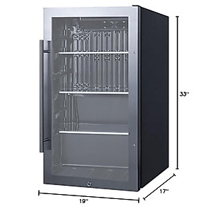 Summit Appliance SPR488BOS Commercially Approved Shallow Depth Indoor/Outdoor Beverage Cooler, Seamless Stainless Steel Door Trim, Glass Door, Black Interior, Front Lock, and Dial Thermostat