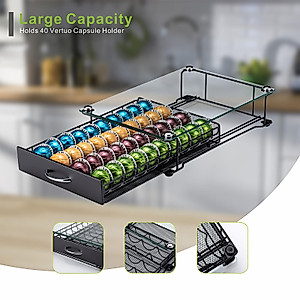 Rice rat Vertuo Capsule Holder Drawer for Nespresso With Glass For Cabinet Vertuoline Pod Storage Rack For Counter (Class-40 Pods（With handle）)