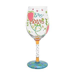 Enesco Designs by Lolita Besties Ever Hand-Painted Artisan Wine Glass, 15 Ounce, Multicolor