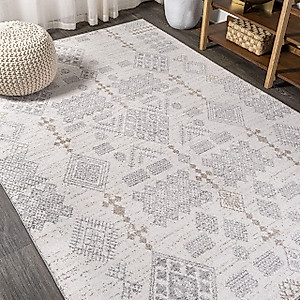 JONATHAN Y MOH302A-8 Bhalil Berber Diamond Geometric Indoor Farmhouse Area-Rug Bohemian Casual Easy-Cleaning Bedroom Kitchen Living Room Non Shedding, 8 X 10, Beige,Gray