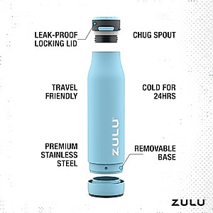 ZULU Ace Vacuum Insulated Stainless Steel Water Bottle with Leak-Proof Locking Lid and Removable Base, 24oz Bottle