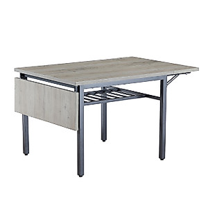 DiMorture Folding Dining Table Bar Table, 39.8-63.2 inch Extendable Kitchen Table, Modern Industrial Dining Room Table with Storage Shelf for Dining Room Kitchen, Grey