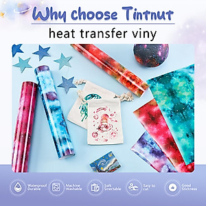 Tintnut Glow in Dark HTV Heat Transfer Vinyl - 12x10 inch 6 Sheets Luminous Color Changing Iron on Vinyl Galaxy HTV Vinyl for T-Shirts DIY Compatible with Cricut or Silhouette Cameo
