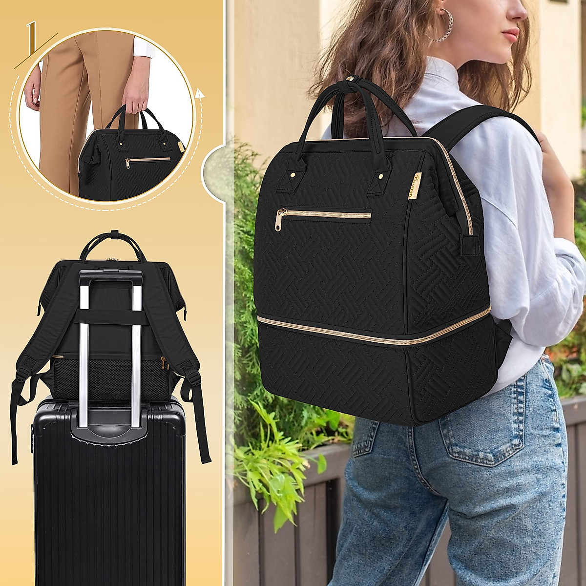 Fasrom Breast Pump Bag Backpack with Cooler Compatible with Spectra S1, S2 and Medela Pumps, Wearable Pumping Bag with Waterproof Mat for Working Moms, Black (Patent Design)