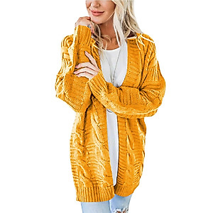 Must Haves from tiktok Sweater Cardigan for Women Solid Color Oversized Sweater Mid Length Coarse Sweater Cropped Cardigan (5-Yellow, L)