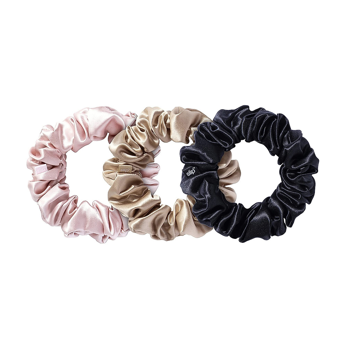 Slip Silk Large Scrunchies in Black, Pink, and Caramel - Elastic Scrunchies Set (3 Scrunchies)