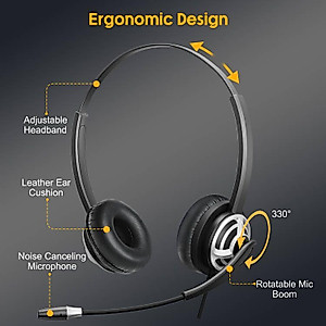 MAIRDI USB Headset with Microphone for Computer, PC Headset with Mic Noise Canceling for Laptop Teams Zoom Office Call Center Voip Phone Calls, Dictation Headset for Dragon Voice Recognition