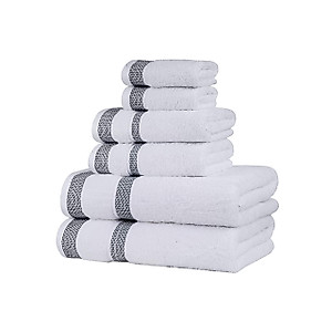CASA COPENHAGEN Solitaire 6 Pieces Towel Set- Bright White, 600 GSM 2 Bath Towel 2 Hand Towel 2 Washcloth, Designed in Denmark Made of Soft Egyptian Cotton for Bathroom, kitchen & Shower
