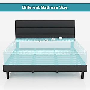 IYEE NATURE Queen Bed Upholstered Platform with Headboard and Strong Wooden Slats, Strong Weight Capacity, Non-Slip No Box Spring Needed, Easy Assembly,Dark Gray