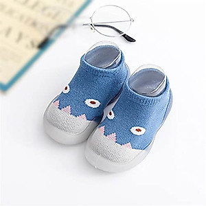 Lykmera Infant Boys Girls Animal Cartoon Socks Shoes Toddler Fleece Warm The Floor Socks Non Slip Prewalker Shoes (Blue, 6-12 Months)