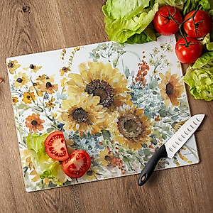 CounterArt Sunflowers Forever 3mm Heat Tolerant Tempered Glass Cutting Board 15” x 12” Manufactured in the USA Dishwasher Safe