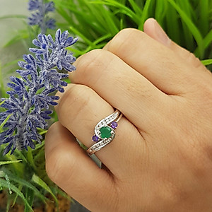 Dazzlingrock Collection Green Emerald, Amethyst & White Diamond Wedding Ring Set in 14K White Gold, Size 7