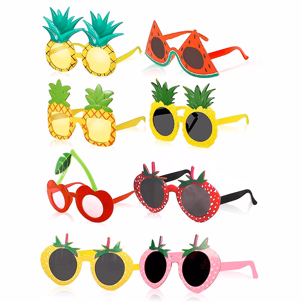 HIPIHOM 8Pcs Fruit Eyeglasses Luau Party Sunglasses Funny Sunglasses Dress Props for Hawaiian Beach Luau Theme Party Supplies