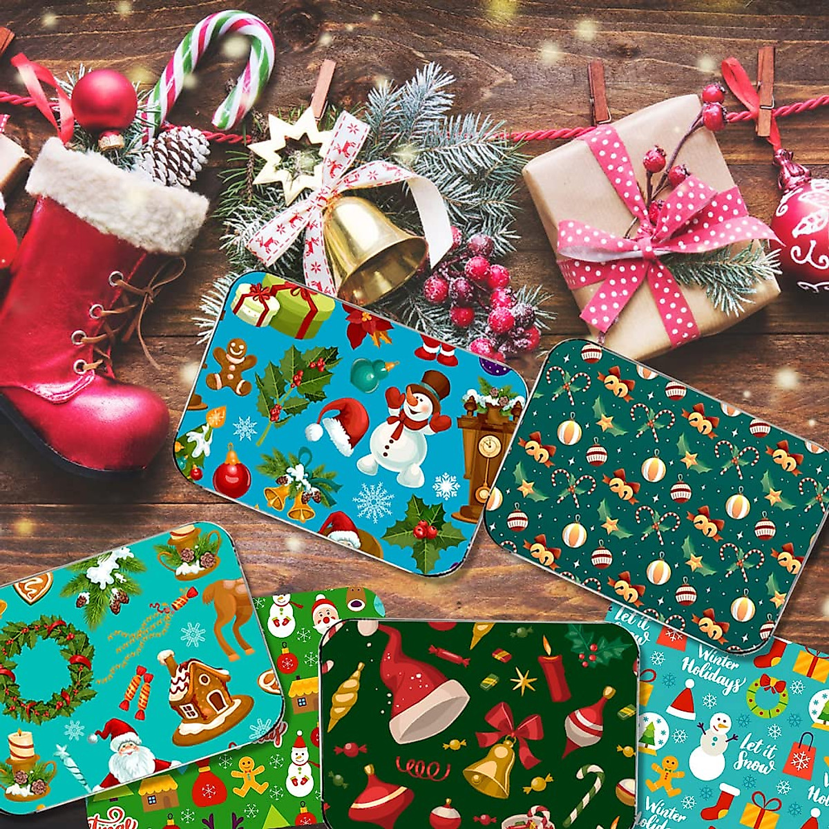 HABDJILTY 30 Christmas Tin Foil Containers with Lid Covers For Cookies Christmas Treat Foil Containers Aluminum Treat Exchange & Goody Party Leftovers for Holiday Festival Christmas