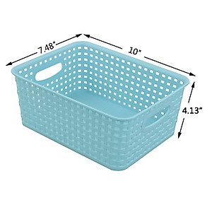 EudokkyNA 6-pack Plastic Weave Storage Basket, Small Basket, 10" x 7.48" x 4.13" Blue,white
