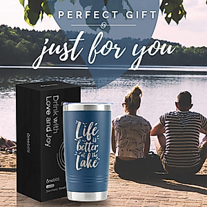 Onebttl Lake House Gifts, Lake Life Gifts for Women/Men, 20oz Insulated Tumbler, Perfect for Boat Owner/Lake Lovers - Life is Better at the Lake (Blue)