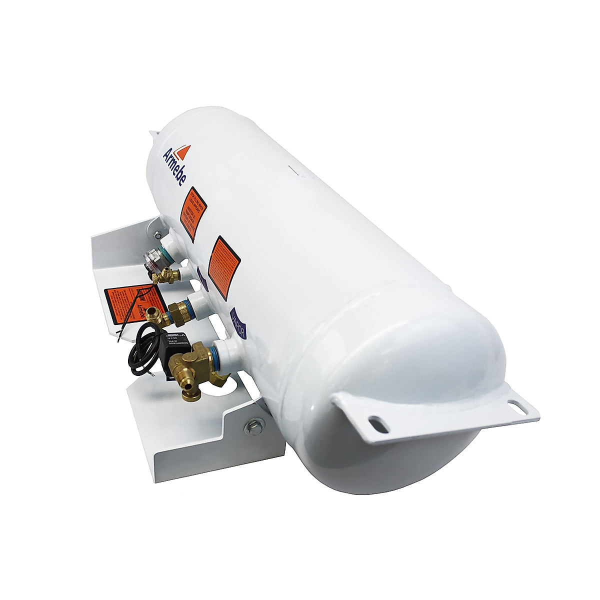 Flame King 5.9 Gallon ASME Horizontal Steel Propane Tank with Remote Fill and Bleeder Fittings, Pressure Relief Valve, and Solenoid Service Valve