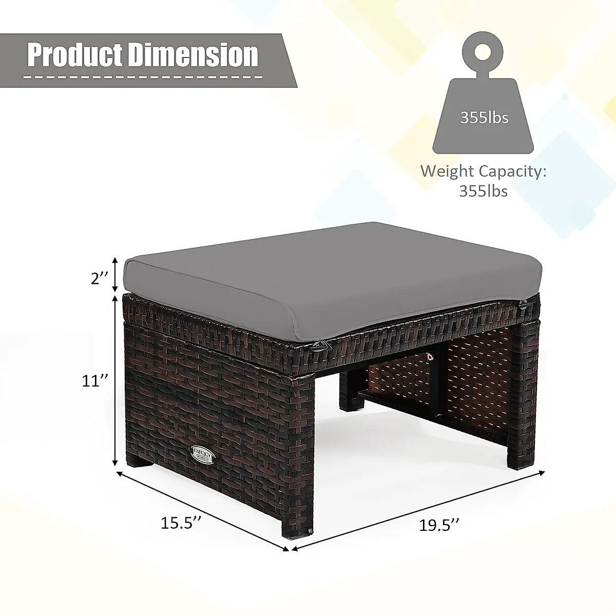 DORTALA 2 Piece Patio Wicker Ottomans, Outdoor Foot Rest with Cushions, PE Rattan Footstool for Patio, Garden, Poolside, Grey