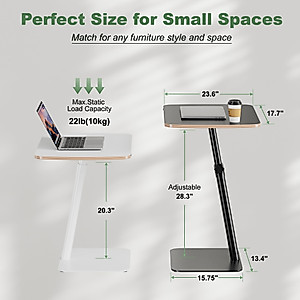 Height Adjustable End Table - Small Couch Side Table for Small Spaces Modern C Shaped bedside End Table That Slide Under, Black Wood Laptop TV Tray Table with Metal Base, Living Room Bathroom Home Use