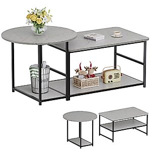 WOHOMO Coffee Table, Modern Style Coffee Tables for Living Room Marble Center Table with Storage 2 in 1Detachable Table Set,Grey Marble