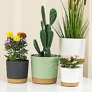 ZMTECH Plant Pots, Set of 3 8'' Self Watering Plastic Planter with Drainage Hole and Saucer, Modern Decorative Flower Pot for Indoor Outdoor House Plants, Succulents, Flowers - Dark Gray