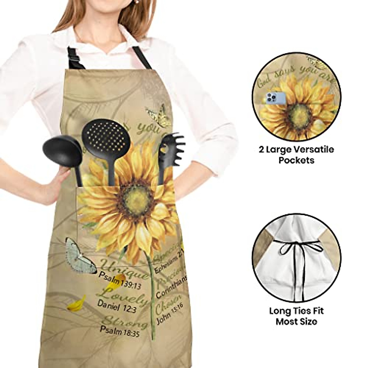 KIYIYZER Christian Gifts for Women, Inspirational Gifts for Women, Religious Cooking Apron Sunflower Gifts for Women Birthday Gifts for Mom Grandma
