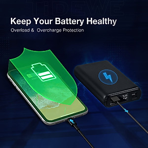 TIDEWE Power Bank, Rechargeable Battery Pack for Heated Vest, Jackets, Pants and Seat Cushion Cover, USB-C 10000mAh Portable Charger with Dual Output Port for iPhone, Samsung Galaxy, and More