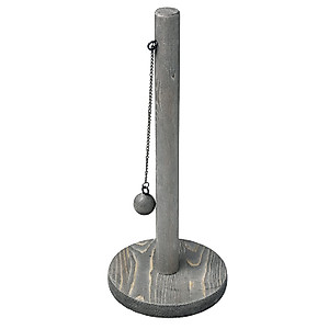 MyGift Vintage Gray Wood Freestanding Paper Towel Holder for Countertop with Wooden Ball Weight