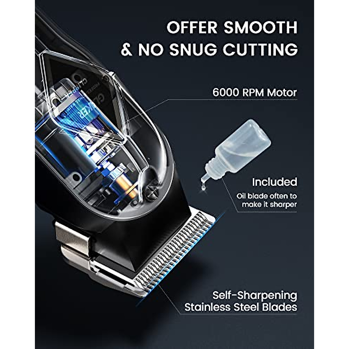 GLAKER Professional Hair Clippers for Men - Cordless Barber Clipper Hair Cutting Kit with 15 Guide Combs for Haircut, Trimming & Grooming