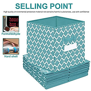 homyfort Cube Storage Organizer Bins 13x13 - Fabric Storage Cubes Bin Foldable Baskets Square Box with Labels and Dual Handles for Shelf, Nursery, Cabinet, Clothes, Toys, Set of 4 (Teal Blue)