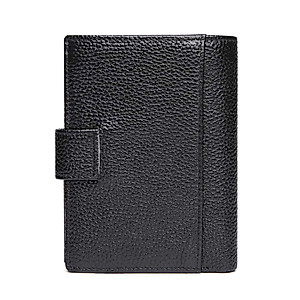 BRASS TACKS Leathercraft Vintage Handmade Full Leather Vertical Tri-Fold Wallet for Men Women RFID Blocking Small Multi Card Case Wallet (Black)