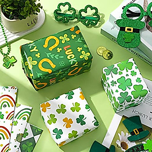 AnyDesign 12 Sheet St. Patrick's Day Wrapping Paper 6 Design Green Lucky Shamrock Rainbow Print Wrapping Paper Decorative Art Paper for Holiday Party Celebration, 19.7 x 27.6 Inch, Folded Flat