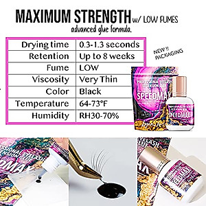 Lyon Lash SPEEDMAX Eyelash Extension Glue | 0.3-1.3 Sec Dry Time | Up to 8 Weeks Retention | Black Adhesive Supplies for Professional Use | (10ml/0.34 fl. Oz)