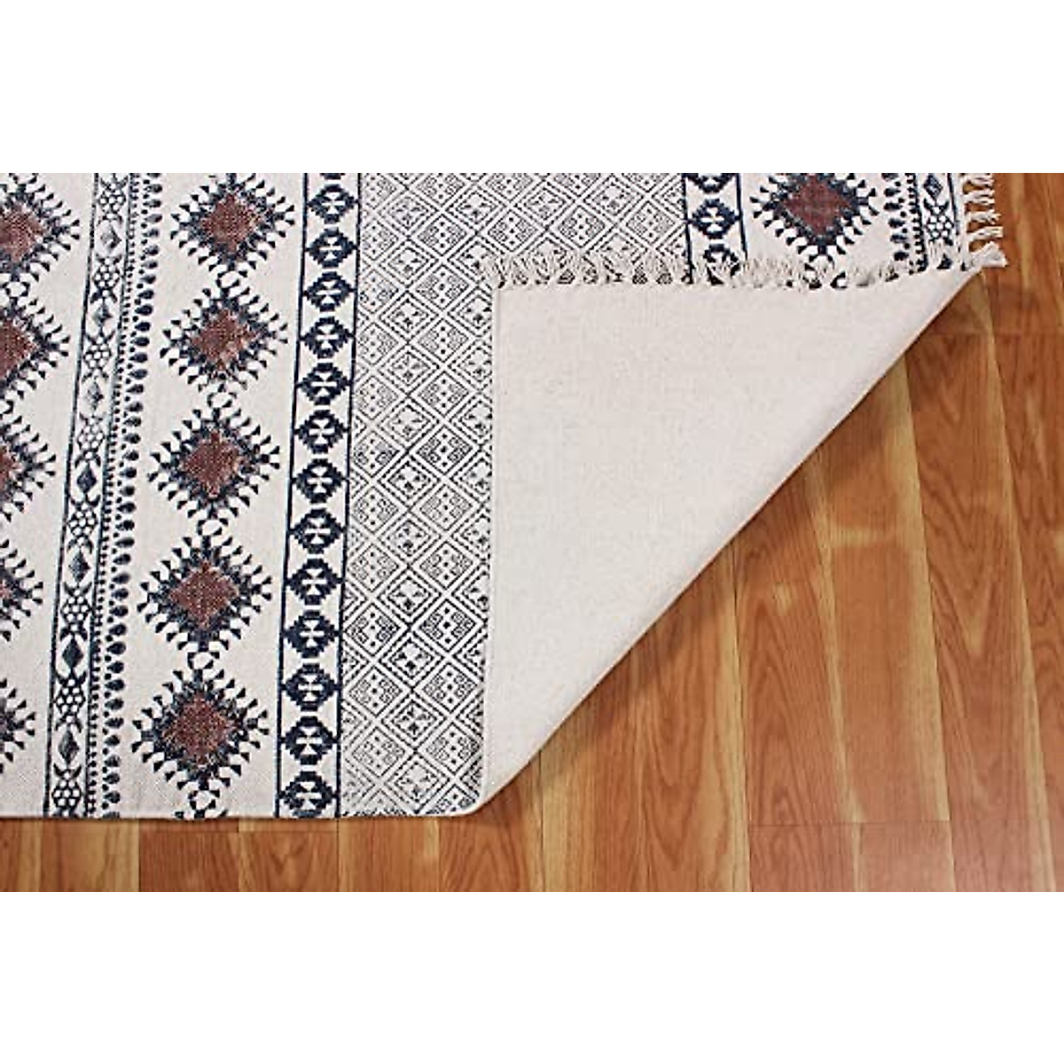 Casavani Indian Handmade Cotton Dhurrie Geometric Brown & Gray Area Rug Boho Kilim Flat Weave Rug Indoor Hall Room Decor Carpet Throw Rugs for Bedroom Living Room Bathroom Balcony 5x8 Feet
