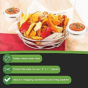 Restaurantware Gastronomia 15 x 11 Inch Deli Papers, 200 Newsprint Sandwich Wrapping Papers - Greaseproof, Microwave-Safe, Sepia-Tinted Paper Food Basket Liners, For Restaurants Or Barbecues