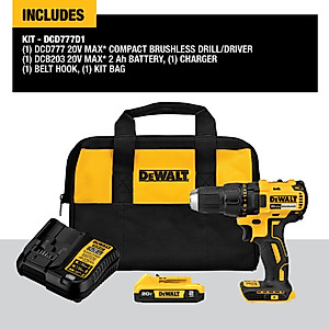 DEWALT 20V MAX Cordless Drill Driver, 1/2 Inch, 2 Speed, XR 2.0 Ah Battery and Charger Included (DCD777D1)