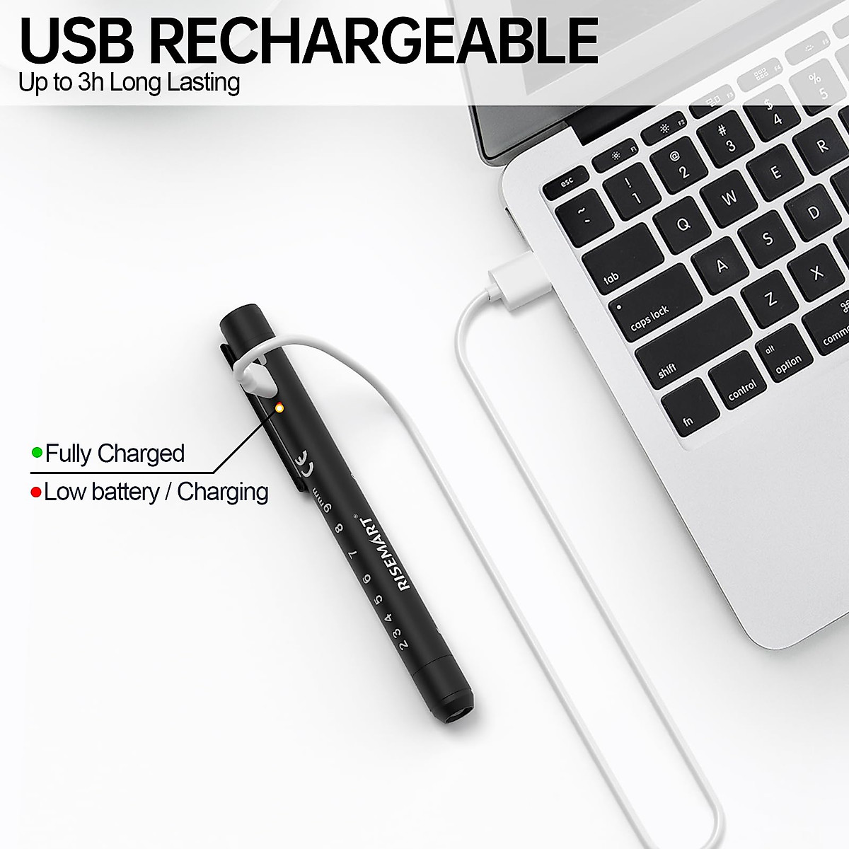 RISEMART Rechargeable Pen Light for Nurse, Rechargeable LED Portable Medical PenLight for Nurse, Doctor, First Aid, EMT, Nursing,Nursing Student,Warm/Cool White Black1