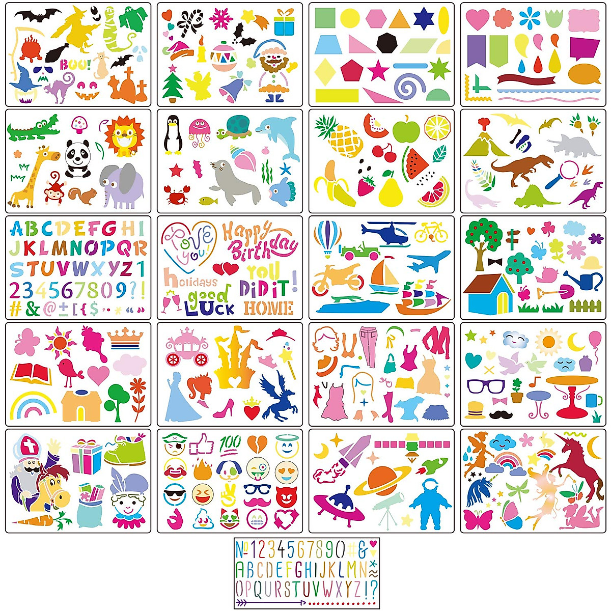22 Pcs Drawing Painting Stencils for Kids, Over 350 Different Patterns, six Colors of Template for Kids Gift,Washable