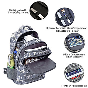 outdoor plus Camo Backpack,Military Teen Boys Backpacks for School, Army Bookbag with USB Charging Port,40L (a-BLACK CAMO-40L)