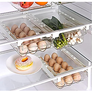 2 Pack Fridge Drawer Organizer, Pull-outrefrigerator Vegetable Drawer Box & Egg Drawer for Refrigerator, Reusable Fruit Storage Containers for Fridge, Multifunctional Food Fridge Organizer