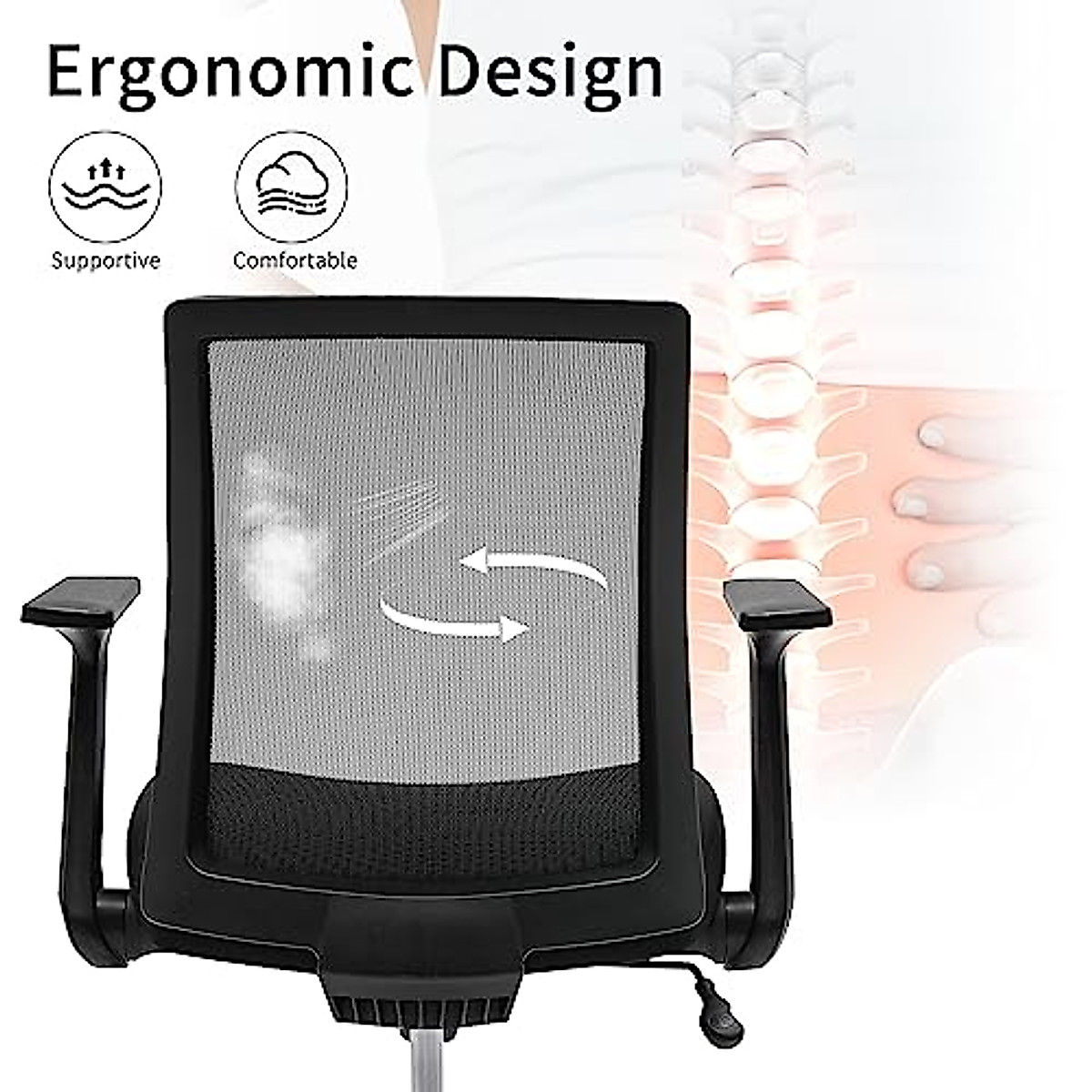 H HAILIBO Office Chair, Mesh Back Desk Chair, Flip-up Arms, Ergonomic, Black