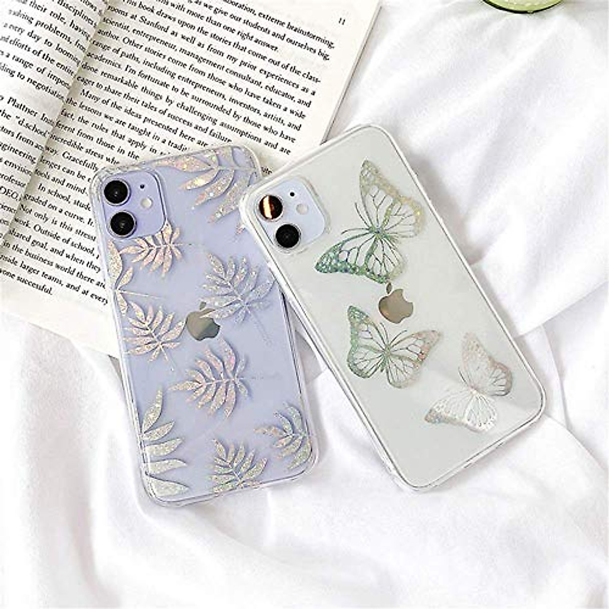 LUSAMYE Compatible with iPhone 12 and iPhone 12 Pro Case with Screen Protector,Clear Cute Butterfly Design Soft TPU Electroplated Cover Bling Glitter Cool Slim Trendy Pattern for Girl Women Phone Case